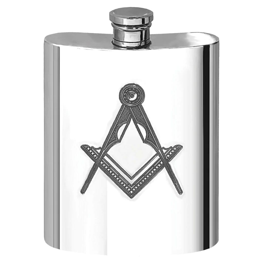 6OZ PEWTER HIP FLASK WITH MASONIC DESIGN EMBLEM – W. Carter and Son